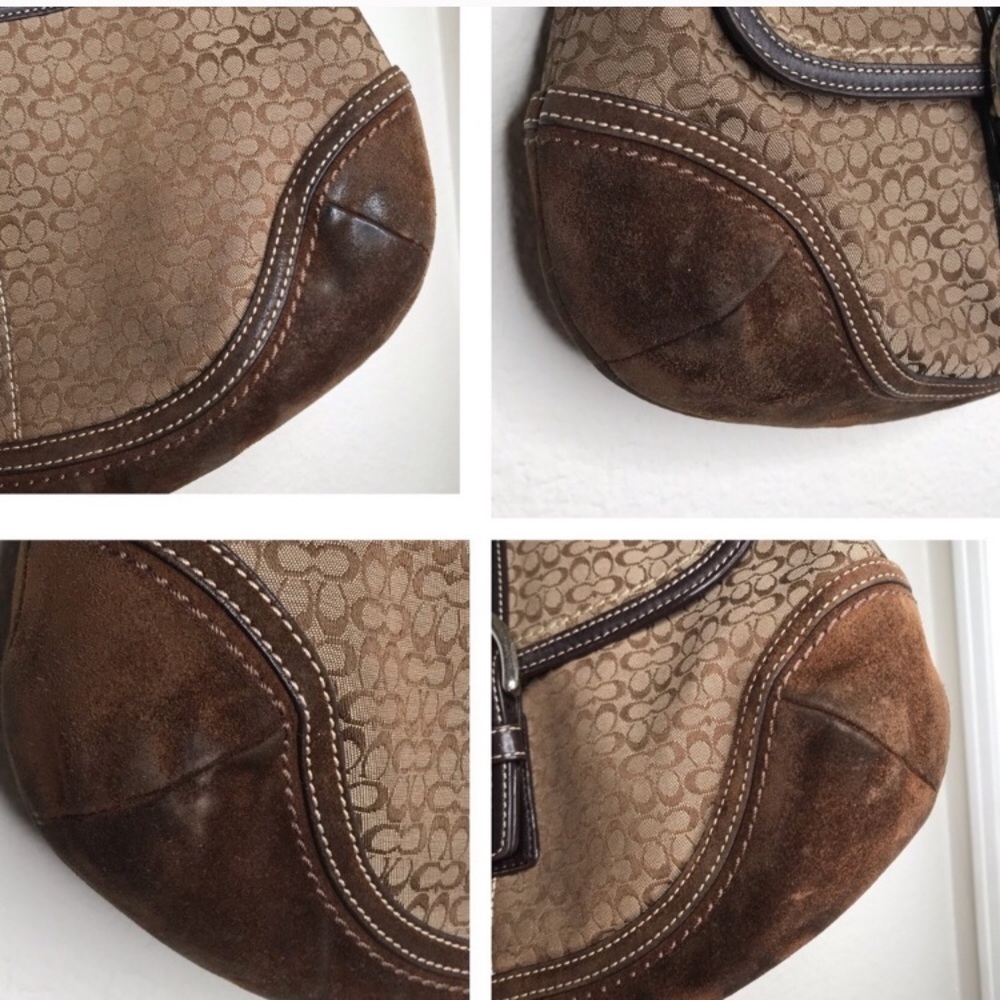 Coach Y2k Brown Suede Monogram Print Shoulder Bag - Gem